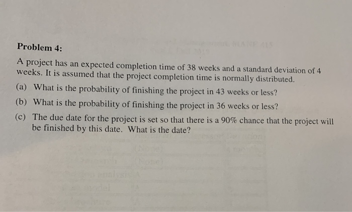 Solved Problem 4: A project has an expected completion time | Chegg.com