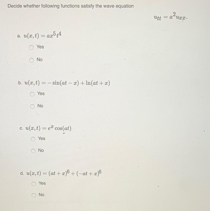 Solved Decide whether following functions satisfy the wave | Chegg.com