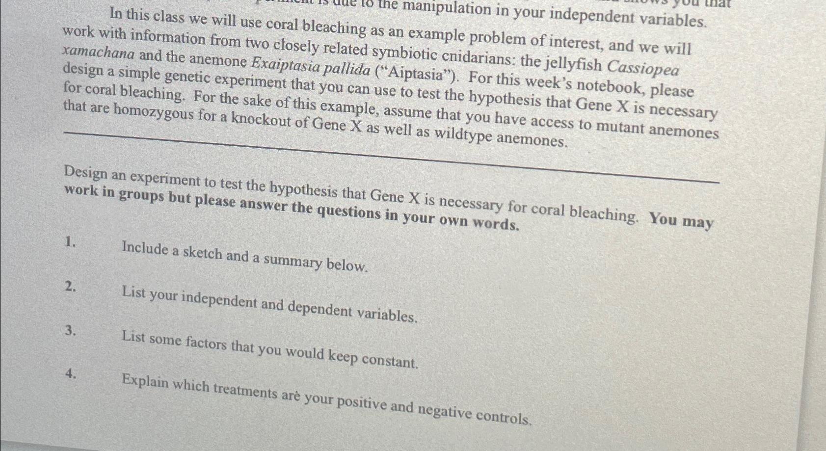 Solved the manipulation in your independent variables. work | Chegg.com