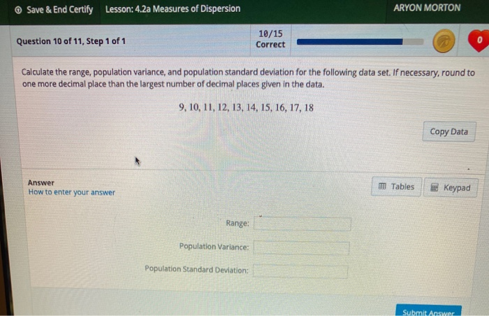 Solved Save & End Certify Lesson: 4.2a Measures of | Chegg.com