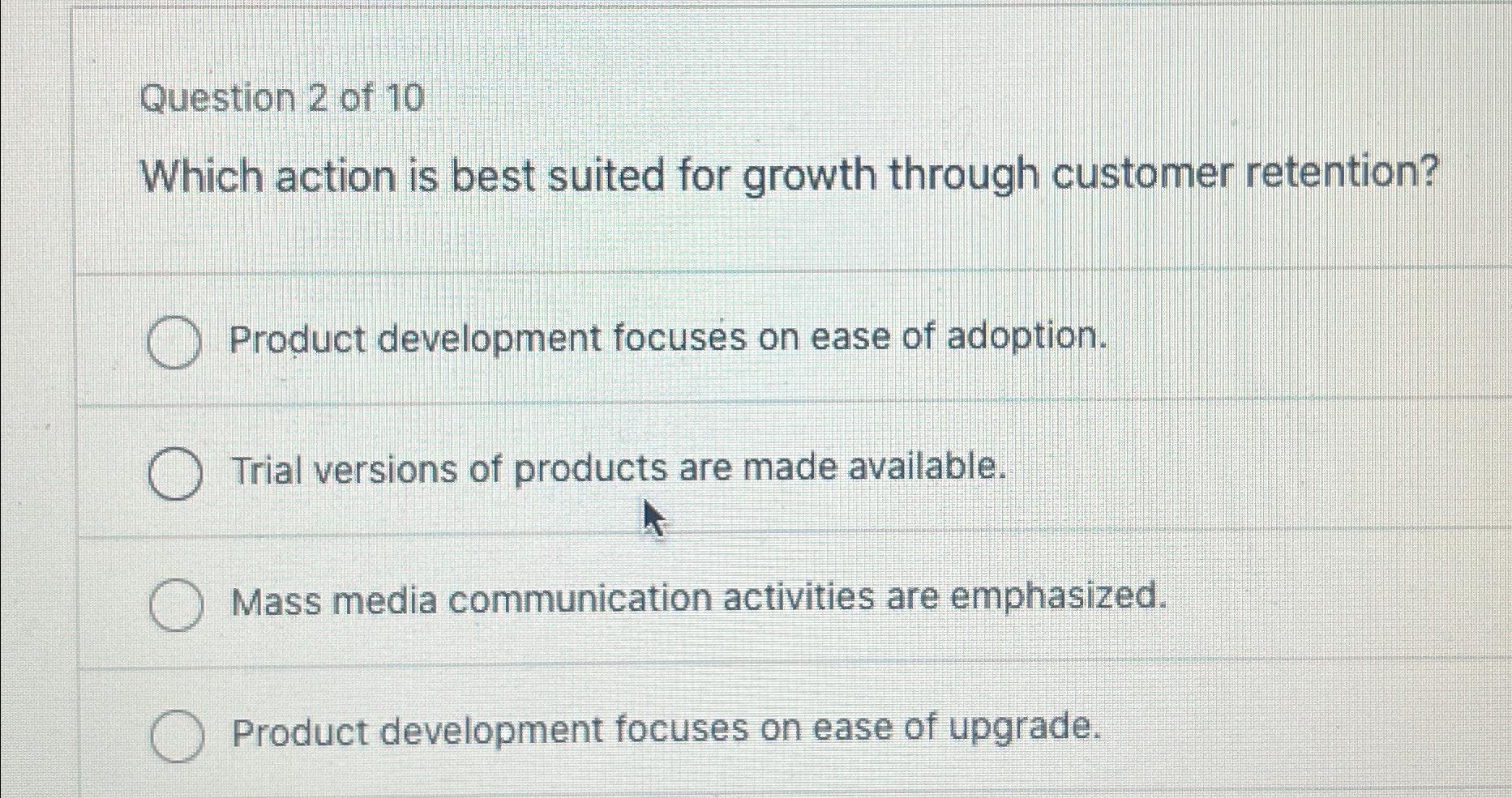 Solved Question 2 ﻿of 10Which action is best suited for | Chegg.com