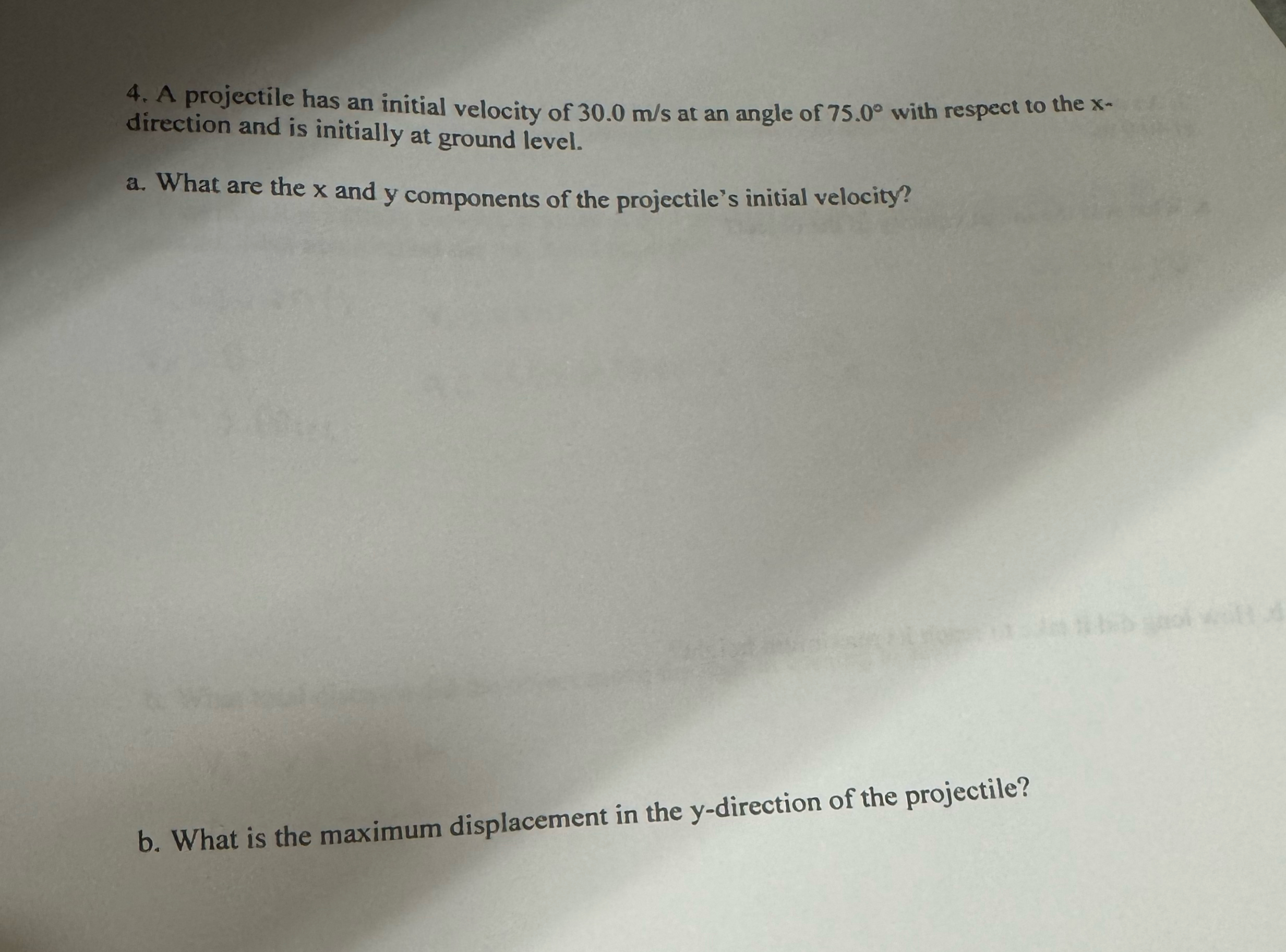 Solved A projectile has an initial velocity of 30.0ms ﻿at an | Chegg.com
