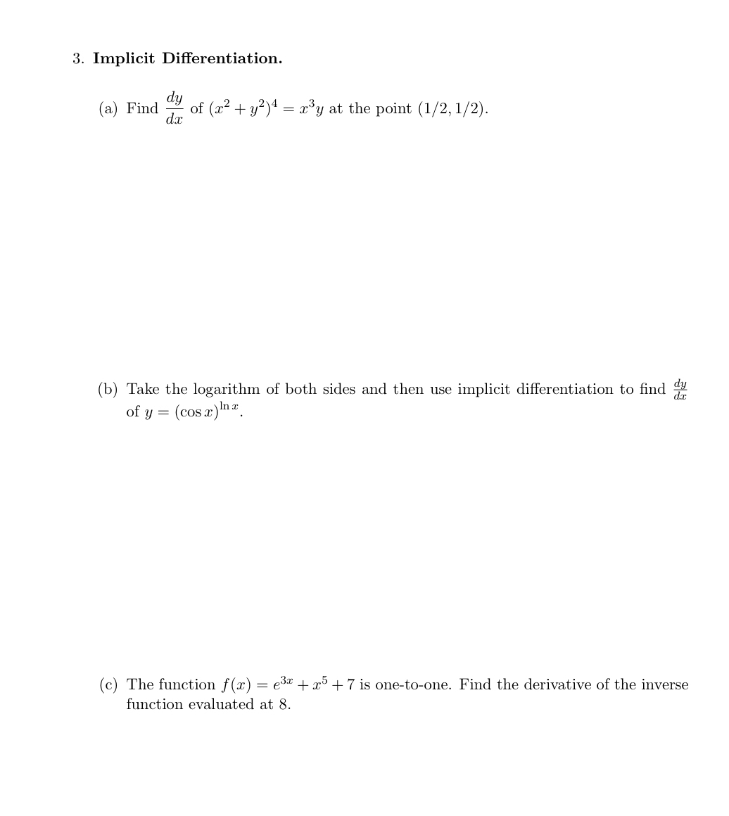 Solved Implicit Differentiation.(a) ﻿Find dydx ﻿of | Chegg.com