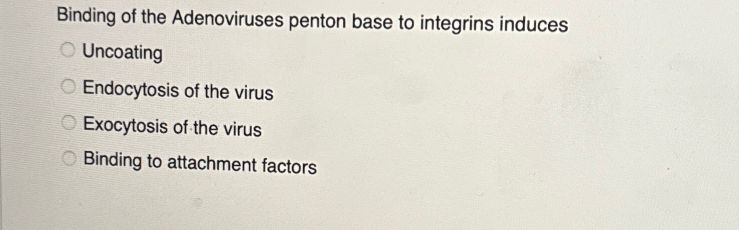 Solved Binding of the Adenoviruses penton base to integrins | Chegg.com