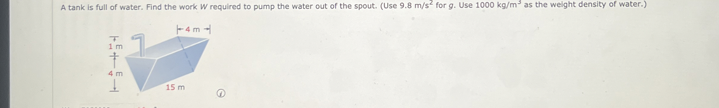 Solved A tank is full of water. Find the work W ﻿required to | Chegg.com