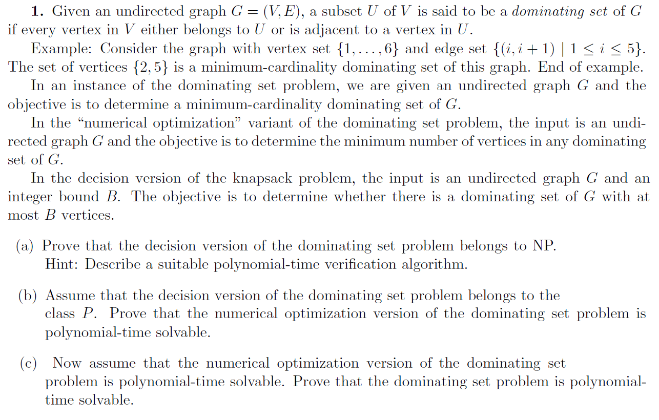 Solved Given an undirected graph G=(V,E), ﻿a subset U ﻿of V | Chegg.com