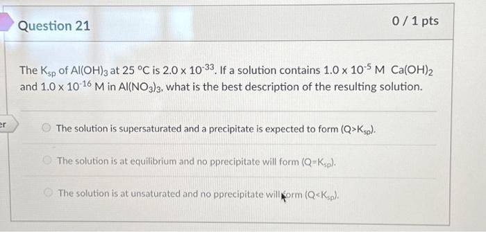 Solved The Ksp of Al(OH)3 at 25∘C is 2.0×10−33. If a | Chegg.com
