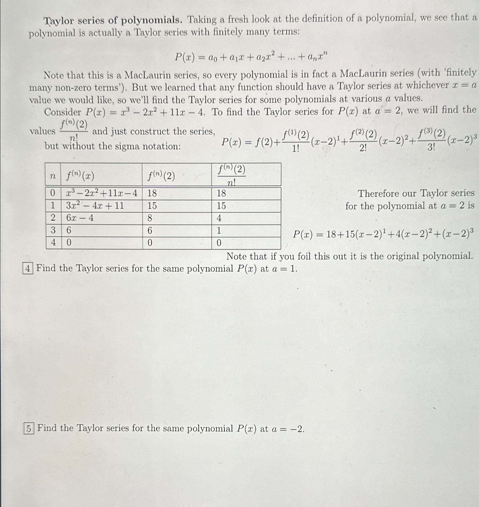 Solved Taylor series of polynomials. Taking a fresh look at | Chegg.com
