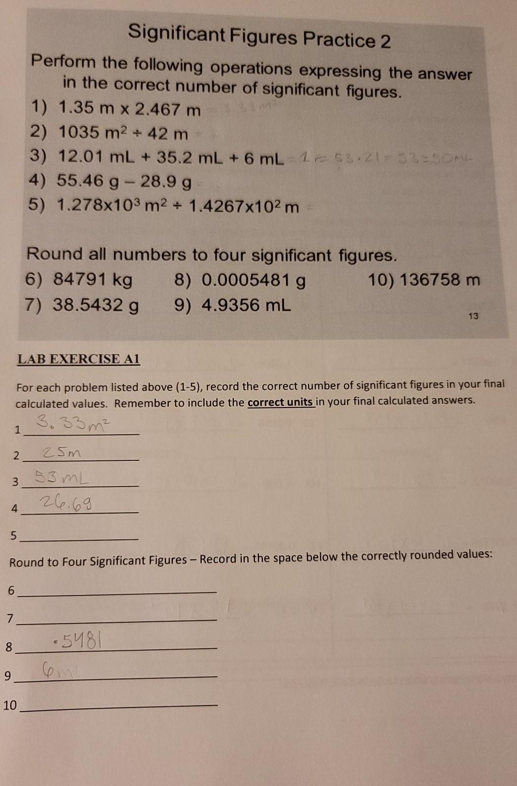 Solved Significant Figures Practice 2 Perform the following | Chegg.com