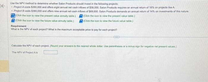 Solved Use the NPV method to determine whother Salon | Chegg.com