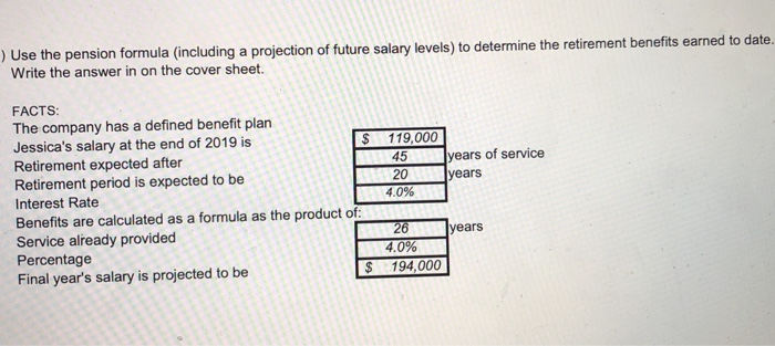 Solved ) Use the pension formula (including a projection of | Chegg.com