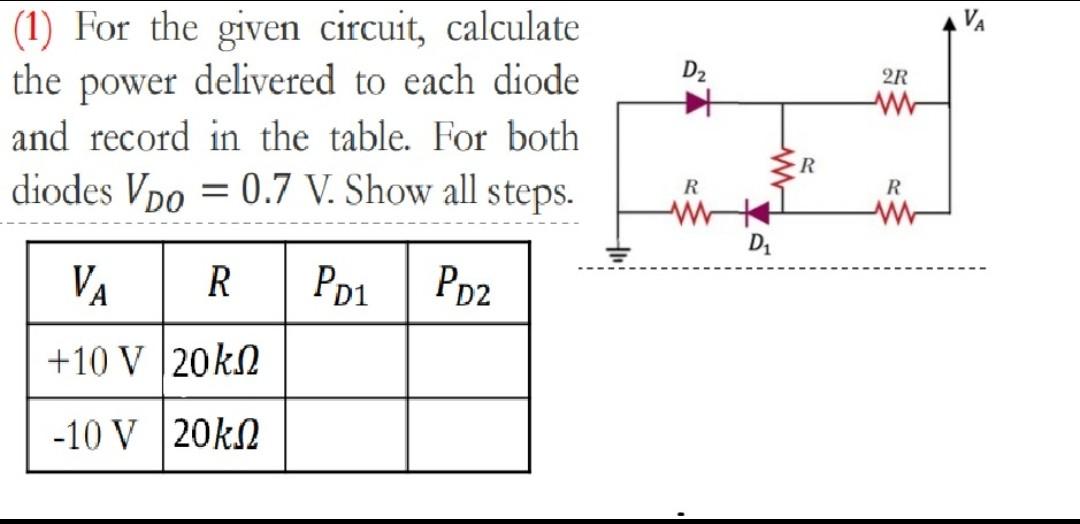 Solved (1) For the given circuit, calculate the power | Chegg.com