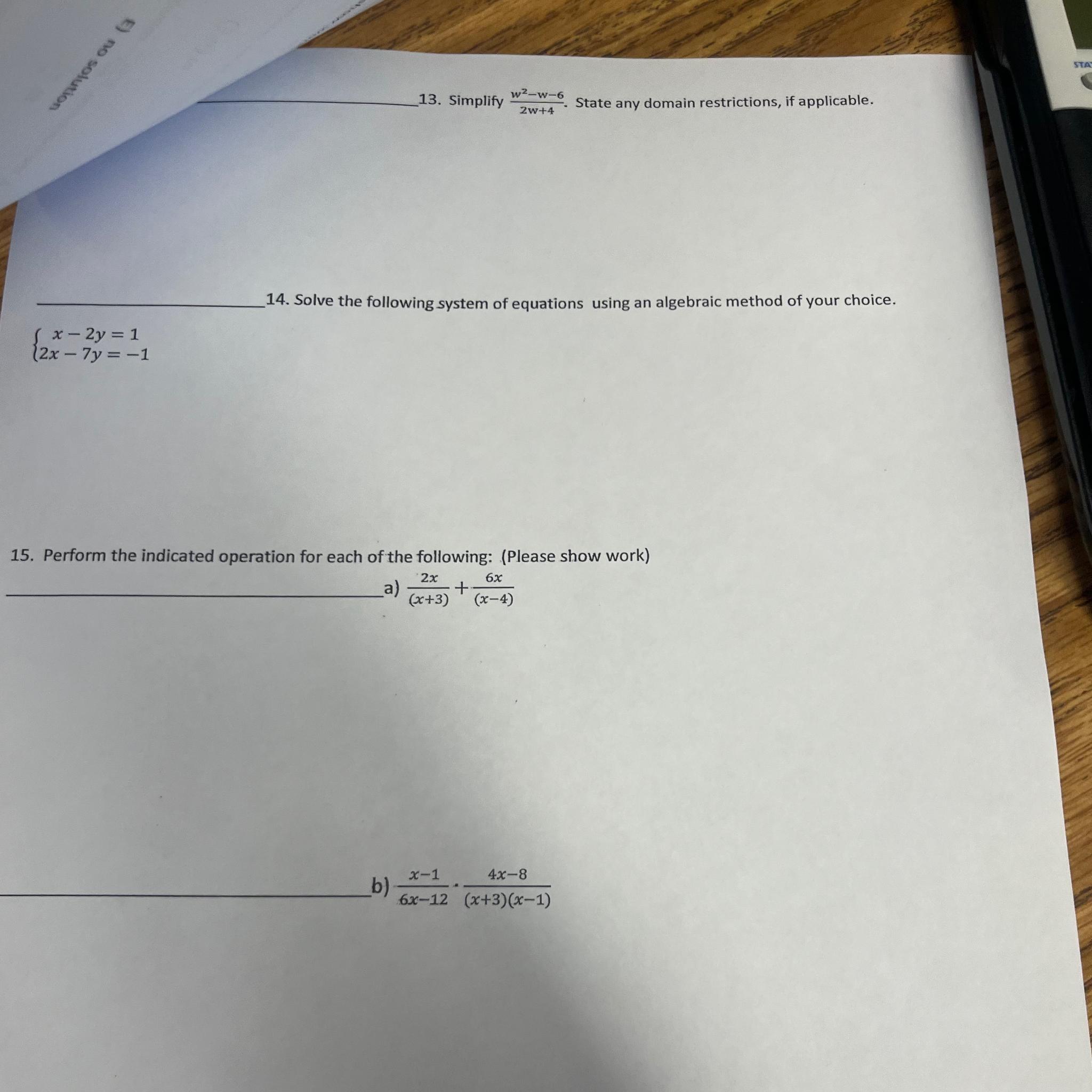 Solved Simplify w2-w-62w+4. ﻿State any domain restrictions, | Chegg.com