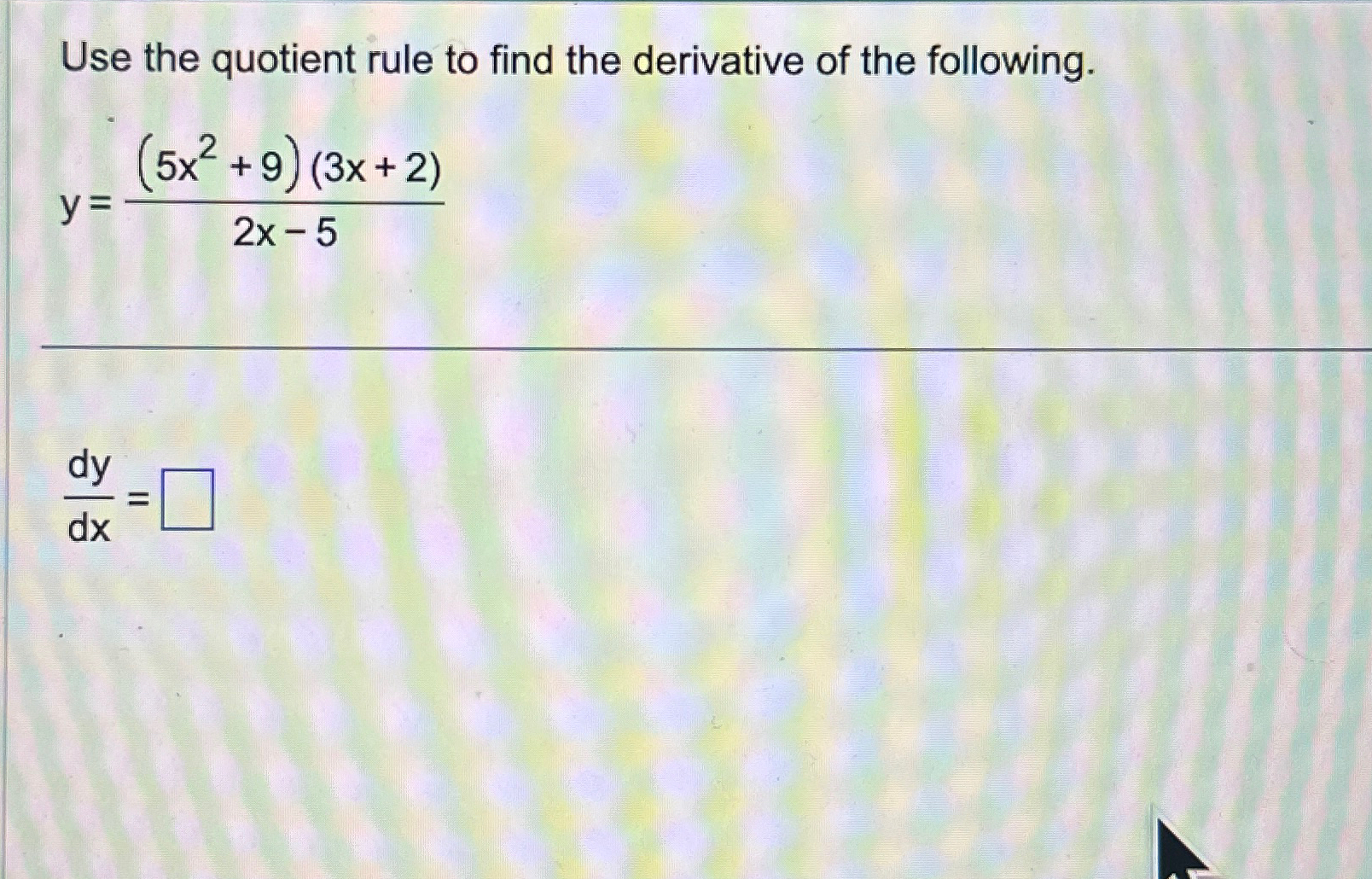 Solved Use the quotient rule to find the derivative of the | Chegg.com