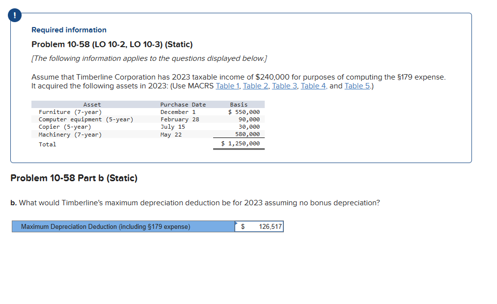 Solved Required informationProblem 10-58 (LO 10-2, ﻿LO | Chegg.com