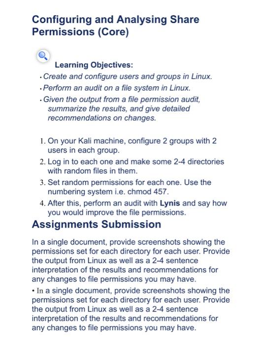 Solved Configuring and Analysing Share Permissions (Core) | Chegg.com