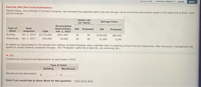 Solved CALCULATOR PRINTER VERSION BACK NEXT Exercise 240 | Chegg.com