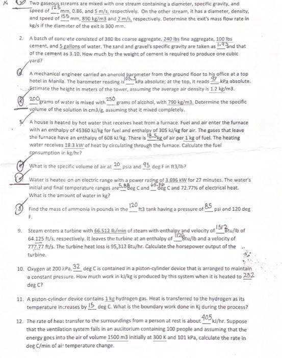 Solved (1) Two gaseous streams are mbed with one stream | Chegg.com