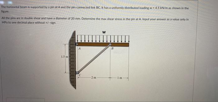 Solved The horizontal beam is supported by a pin at A and | Chegg.com