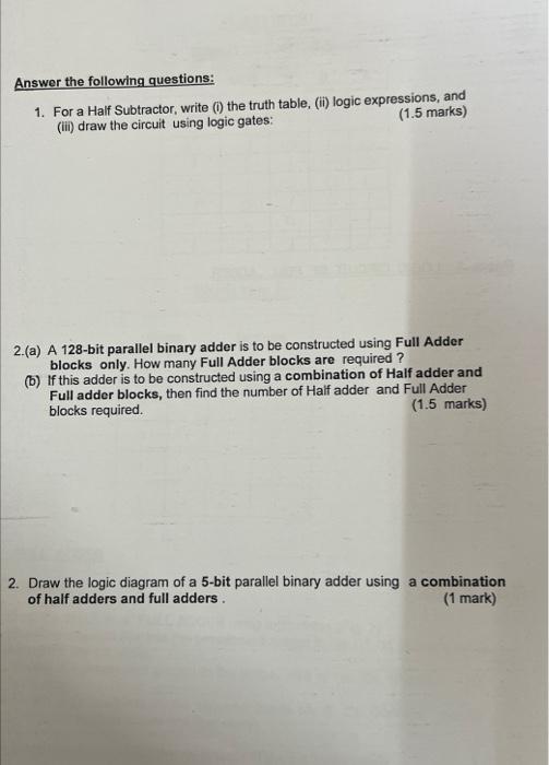 Solved Answer the following questions: 1. For a Half | Chegg.com