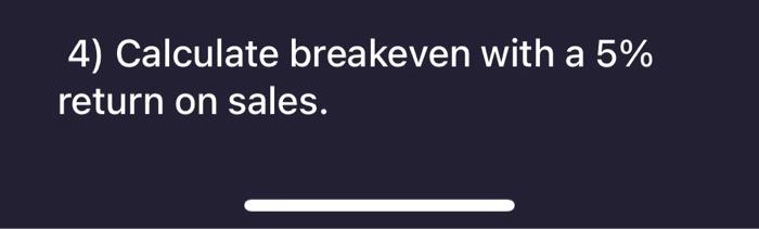 Solved 4) Calculate breakeven with a 5% return on sales.Good | Chegg.com