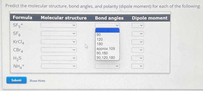 Predict the molecular structure, bond angles, and | Chegg.com