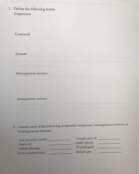 Solved 1. Define the following terms: Evaporation Compound | Chegg.com