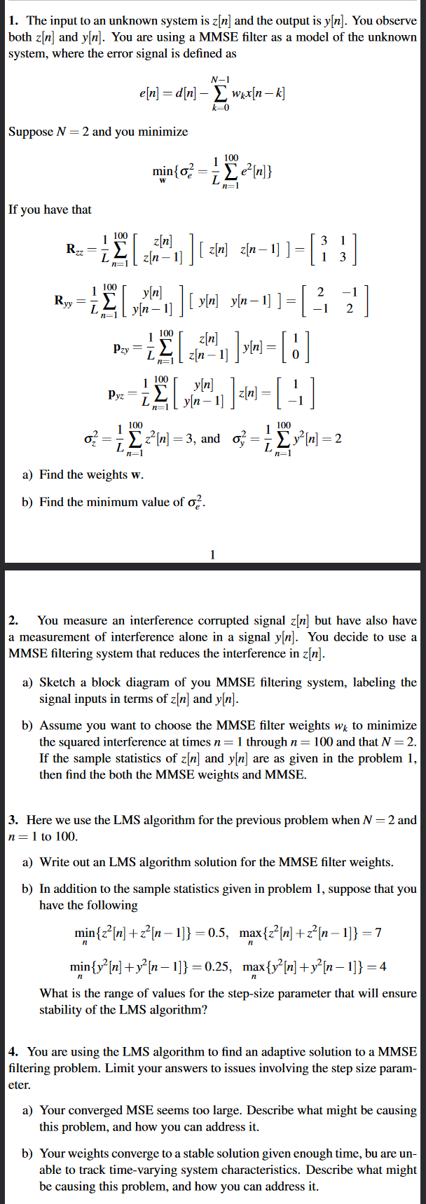 Solved The input to an unknown system is z[n] ﻿and the | Chegg.com