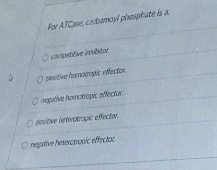 Solved For ATCase, cebamoyl phosphate is a: competitive | Chegg.com