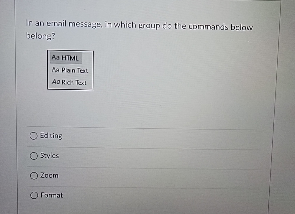 Solved In an email message, in which group do the commands | Chegg.com