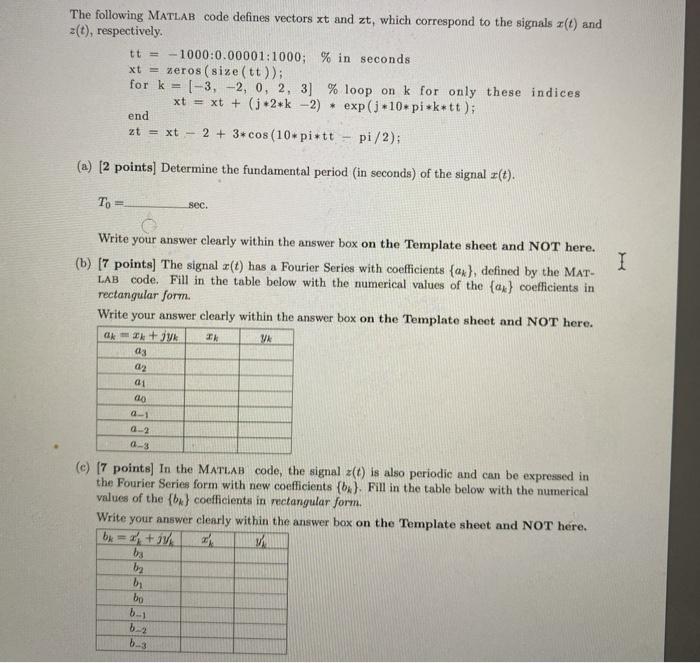 Solved tt = The following MATLAB code defines vectors xt and | Chegg.com