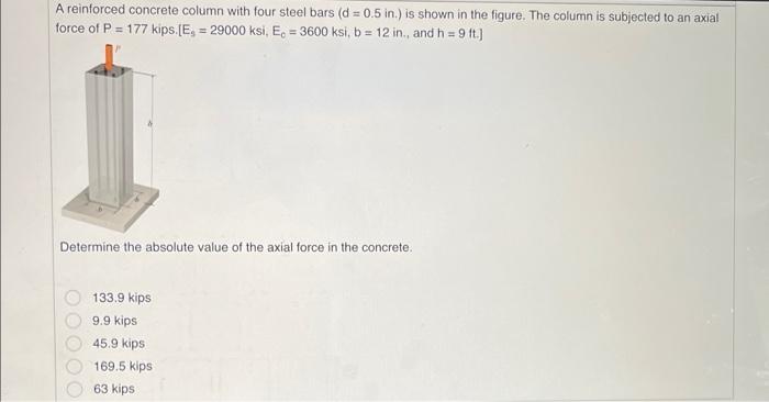 Solved A reinforced concrete column with four steel bars ( | Chegg.com