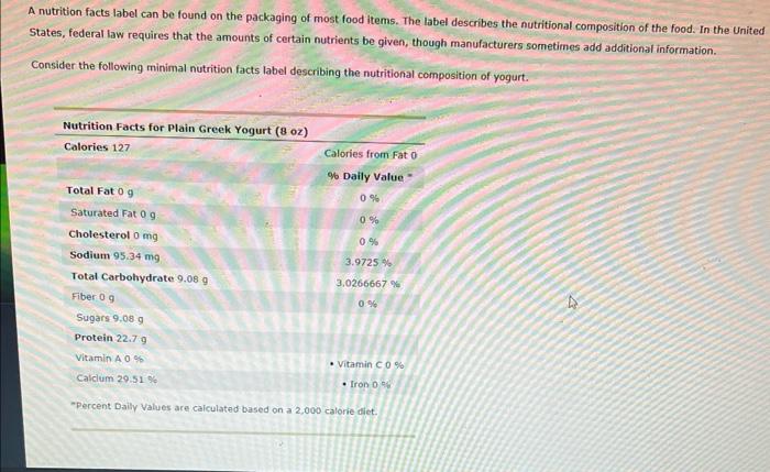 Solved A nutrition facts label can be found on the packaging | Chegg.com