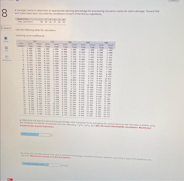 Solved A manager wants to determine an appropriate learning | Chegg.com