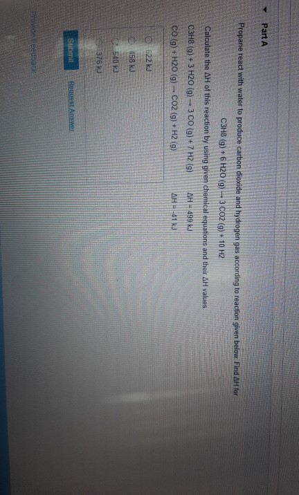 Solved Part A Propane react with water to produce carbon | Chegg.com