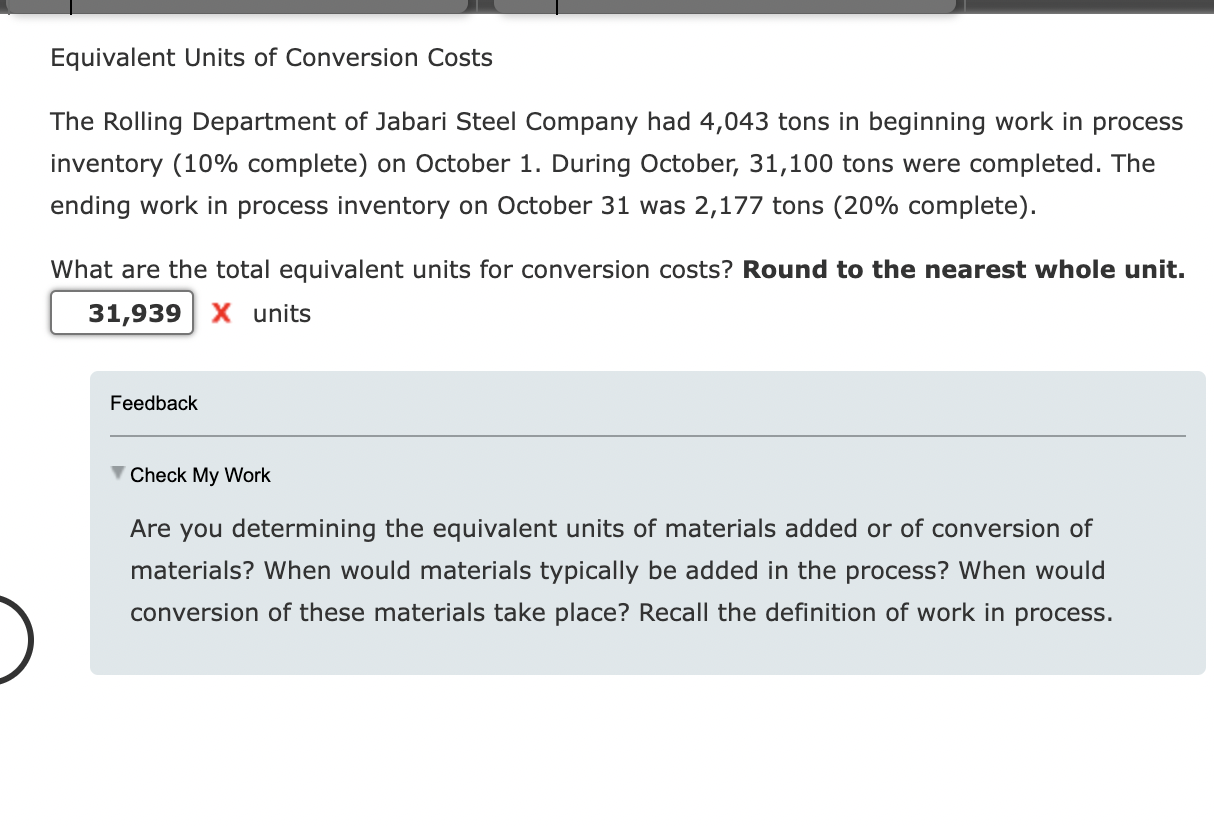 Solved Equivalent Units of Conversion CostsThe Rolling | Chegg.com
