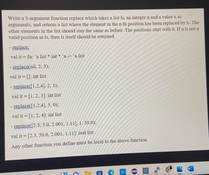 Solved Write a 3-argument function replace which takes a | Chegg.com