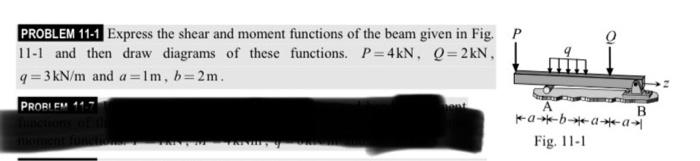 Solved PROBLEM 11-1 Express the shear and moment functions | Chegg.com