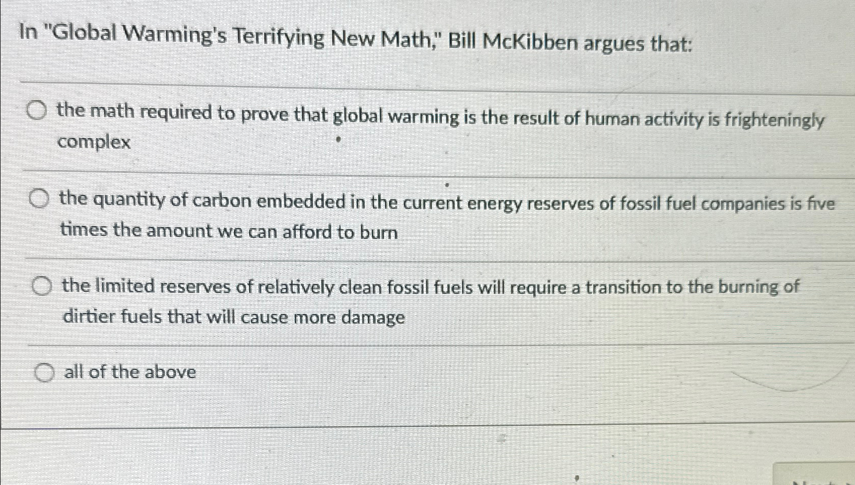 Solved In "Global Warming's Terrifying New Math," Bill | Chegg.com