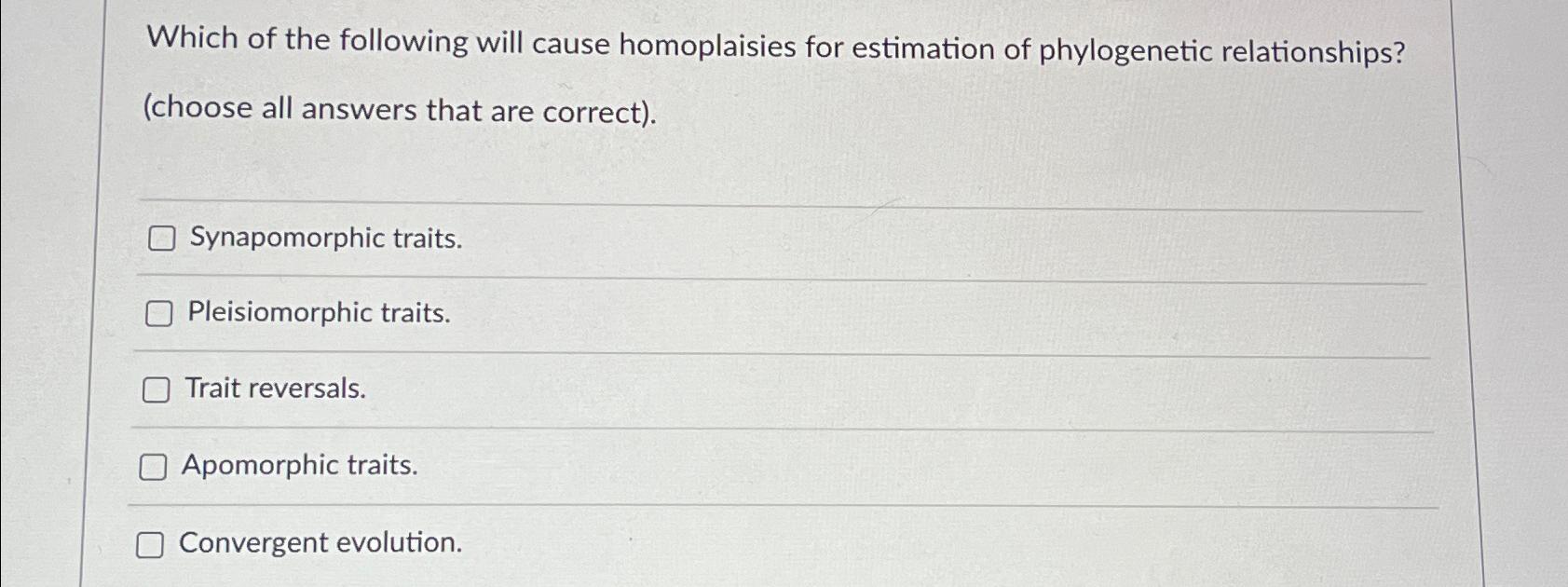 Solved Which of the following will cause homoplaisies for | Chegg.com