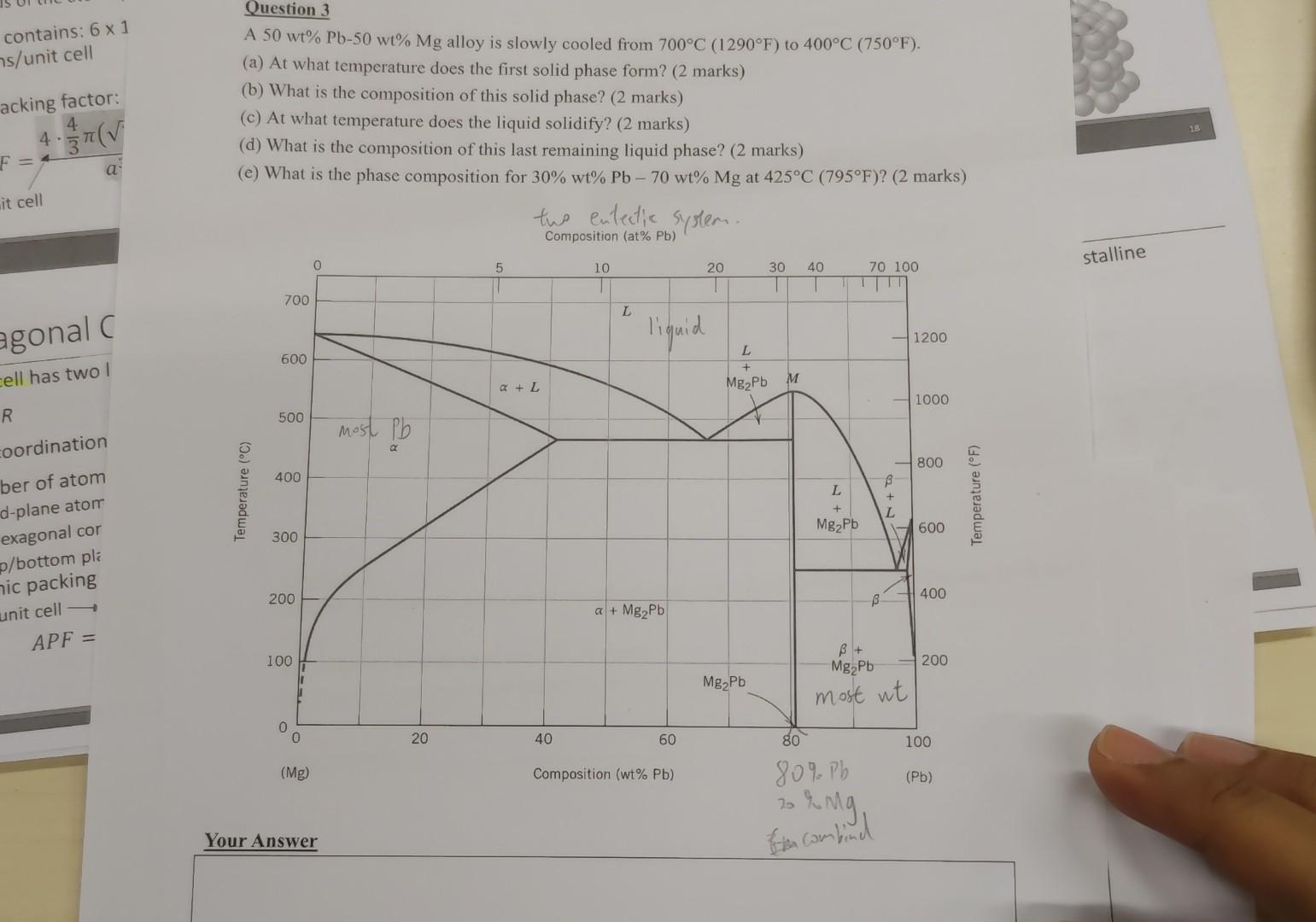 Solved Question 3 A 50 wt% Pb-50 wt% Mg alloy is slowly | Chegg.com