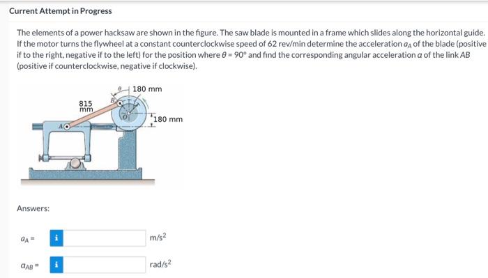 Solved The elements of a power hacksaw are shown in the | Chegg.com