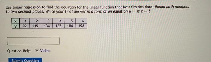 Solved Use linear regression to find the equation for the | Chegg.com