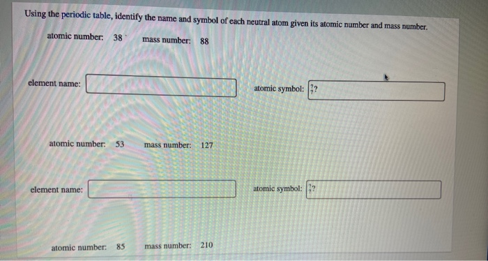 Solved Using the periodic table, identify the name and | Chegg.com