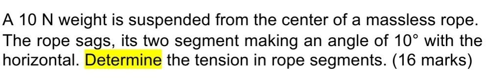Solved A 10 N weight is suspended from the center of a | Chegg.com