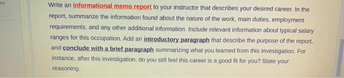 ms Write an informational memo report to your | Chegg.com