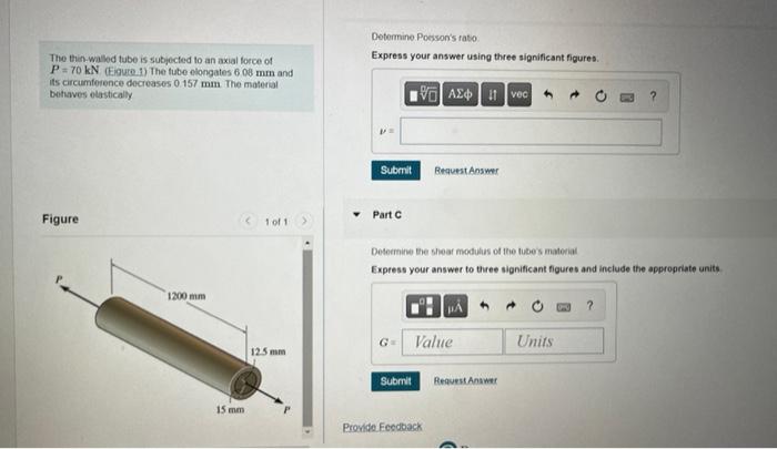 Solved The than-walled tube is subjected to an axial force | Chegg.com
