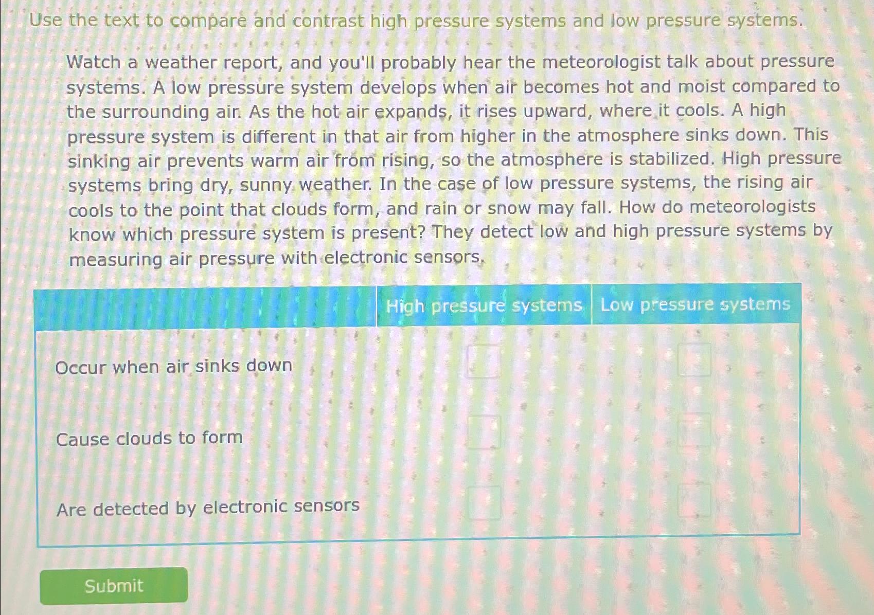 Solved Use the text to compare and contrast high pressure | Chegg.com