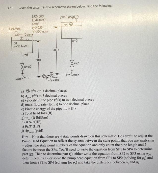 Solved 13 Given the system in the schematic shown below. | Chegg.com