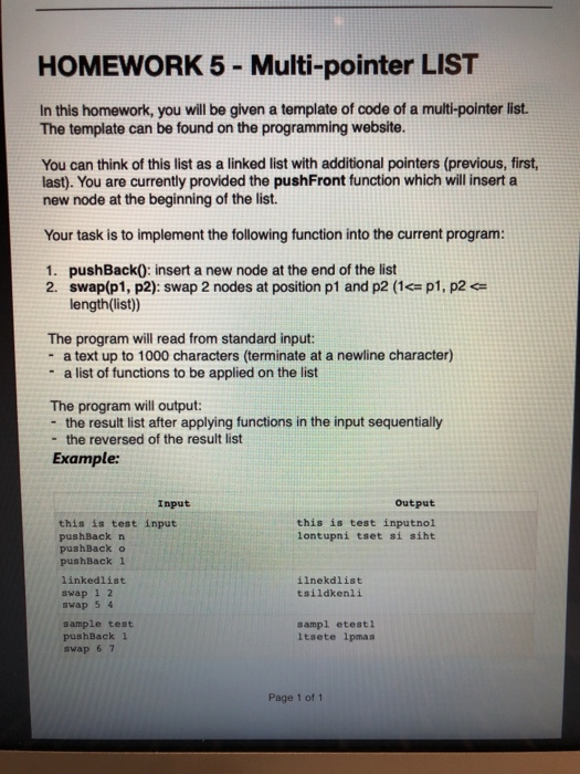 Solved HOMEWORK 5 - Multi-pointer LIST In this homework, you | Chegg.com